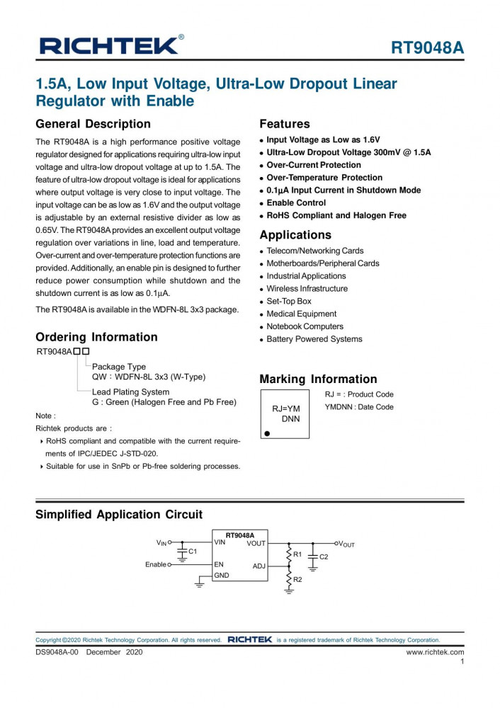 RT9048AGQW datasheet page 1