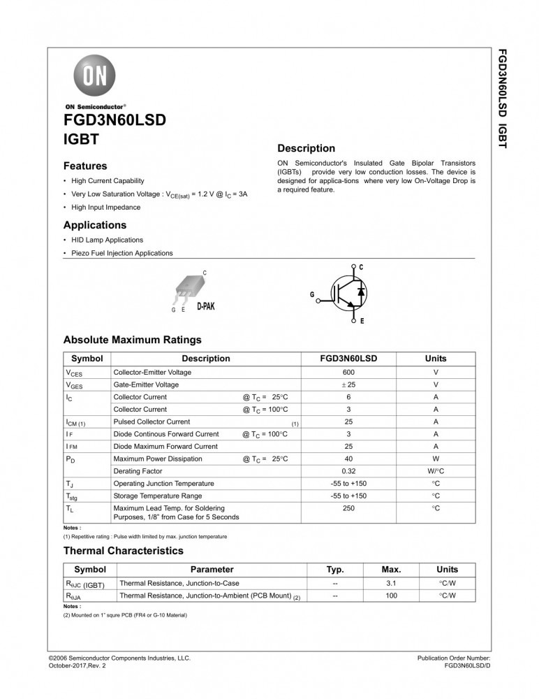 FGD3N60LSDTM datasheet page 1