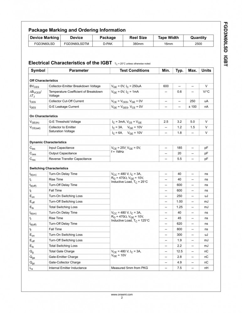 FGD3N60LSDTM datasheet page 2