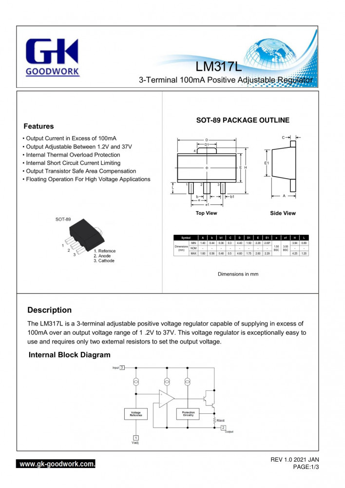 LM317L technical document page 1