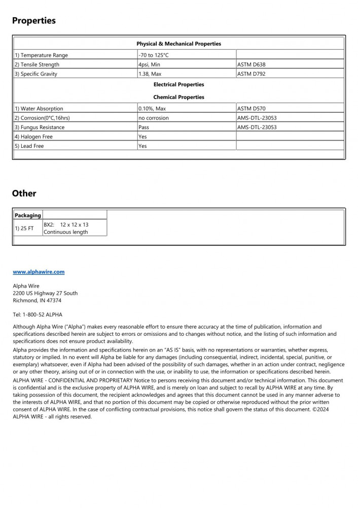 Alpha Wire G130NF114 BK008 technical document page 2