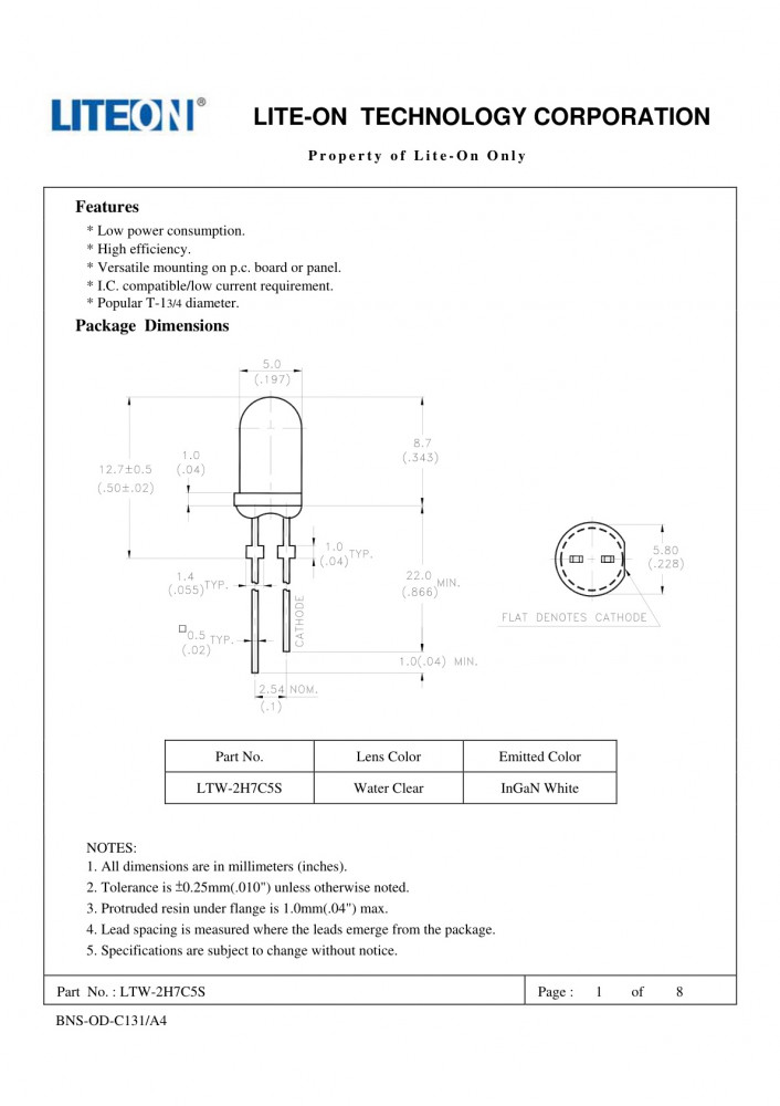 LTW-2H7C5S datasheet page 1