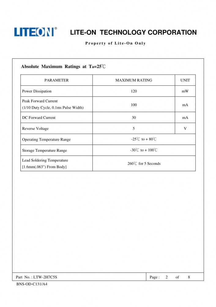 LTW-2H7C5S datasheet page 2