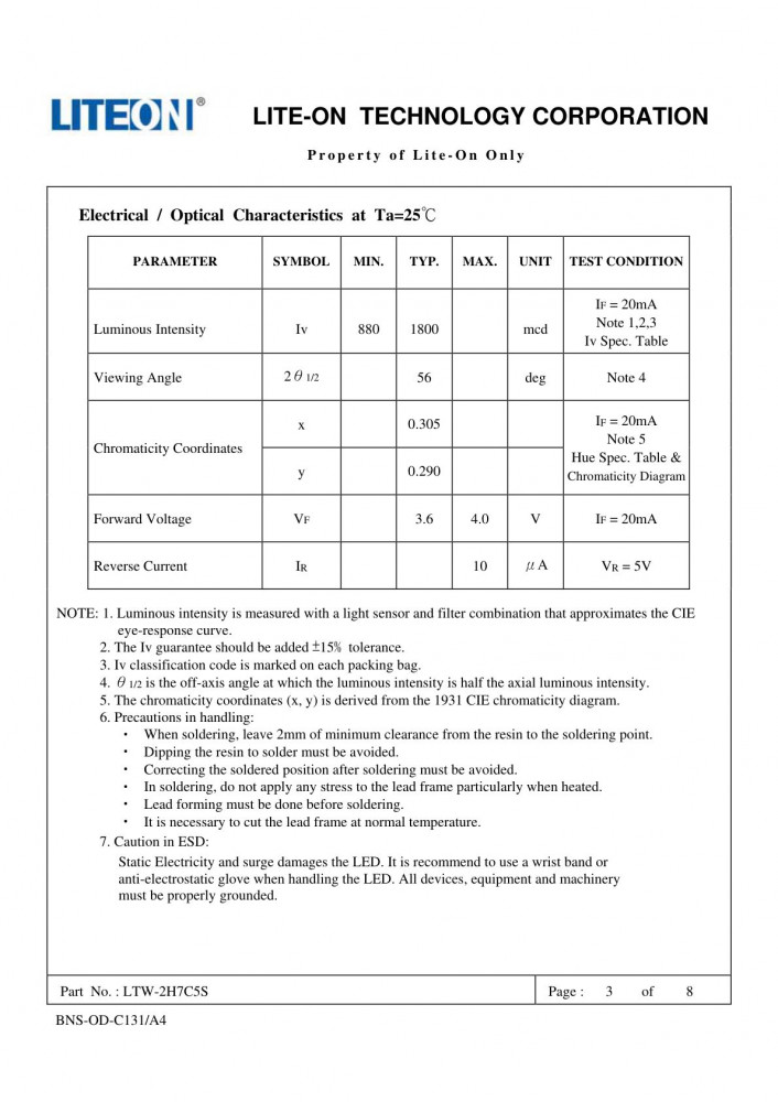 LTW-2H7C5S datasheet page 3