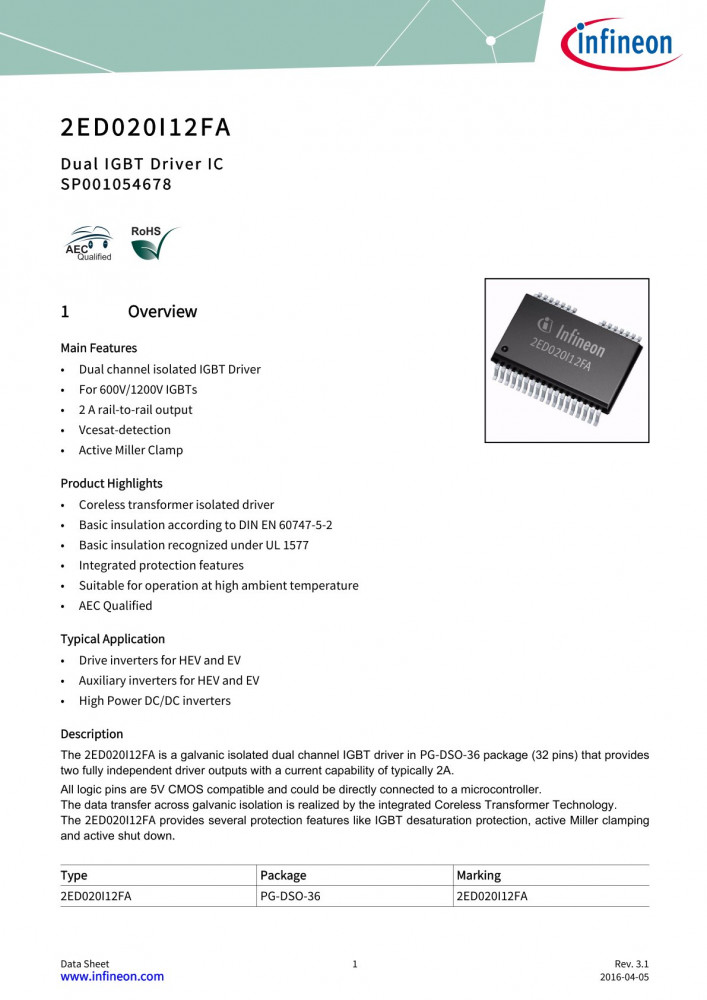 2ED020I12FA datasheet page 1