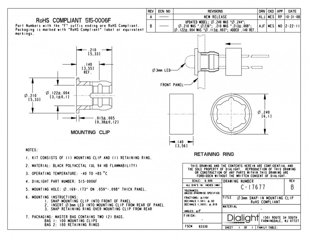 Dialight 515-0006F technical drawing