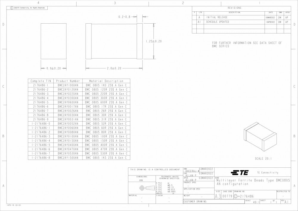 TE Connectivity BMC0805AN configuration drawing