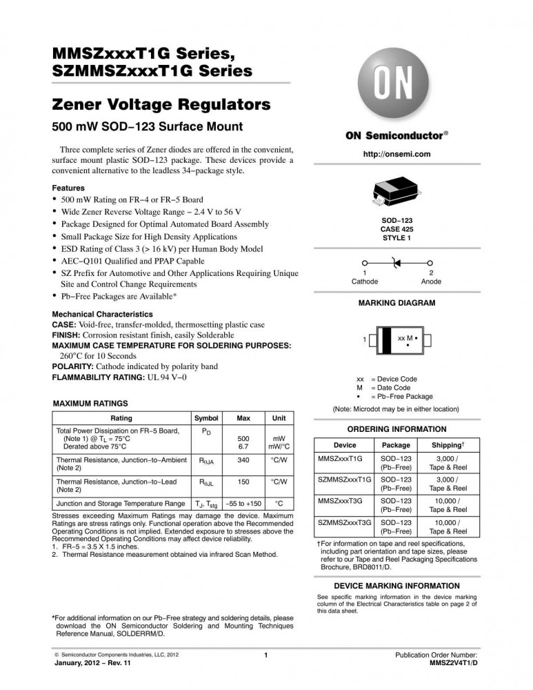 MMSZ5V1T1G datasheet page 1