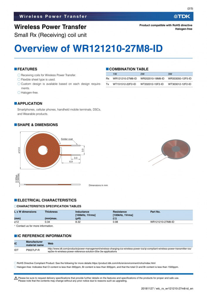 TDK WR121210-27M8-ID technical document page 2