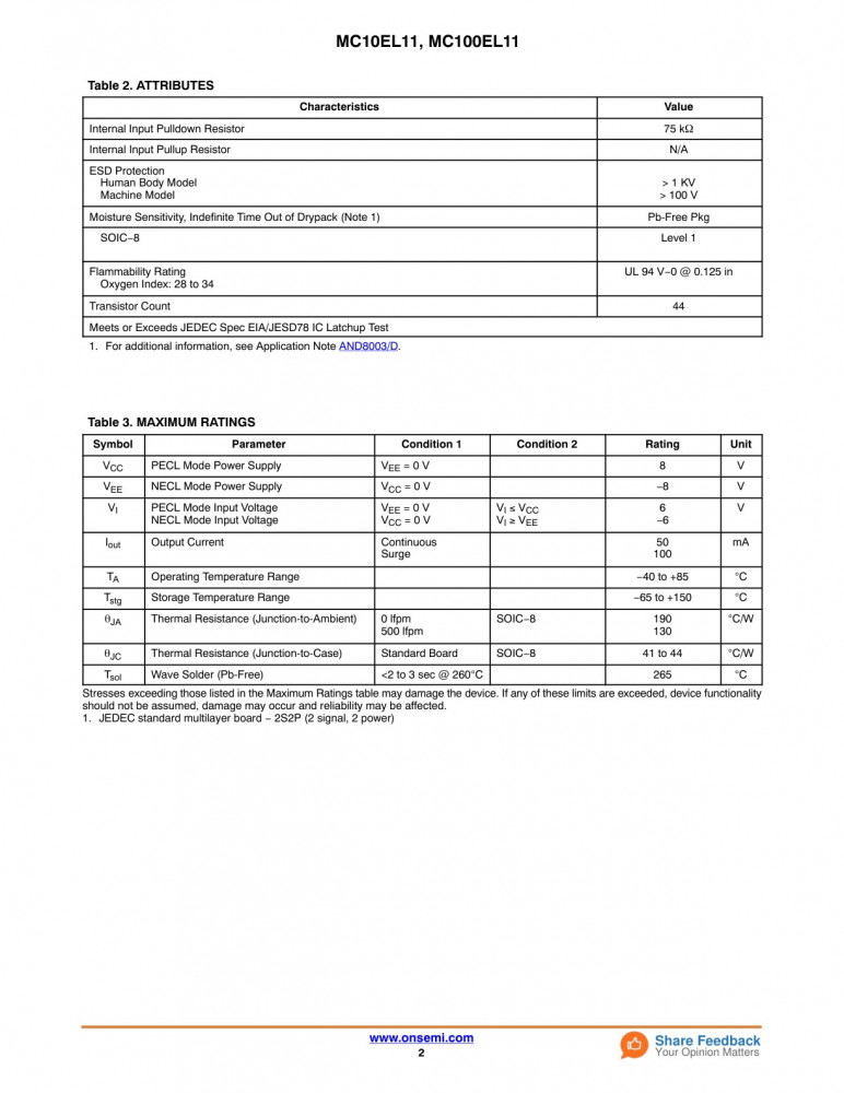 MC100EL11 document page 2