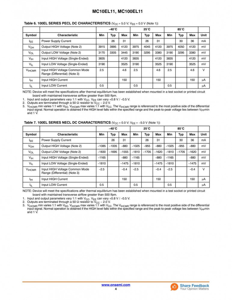 MC100EL11 document page 4