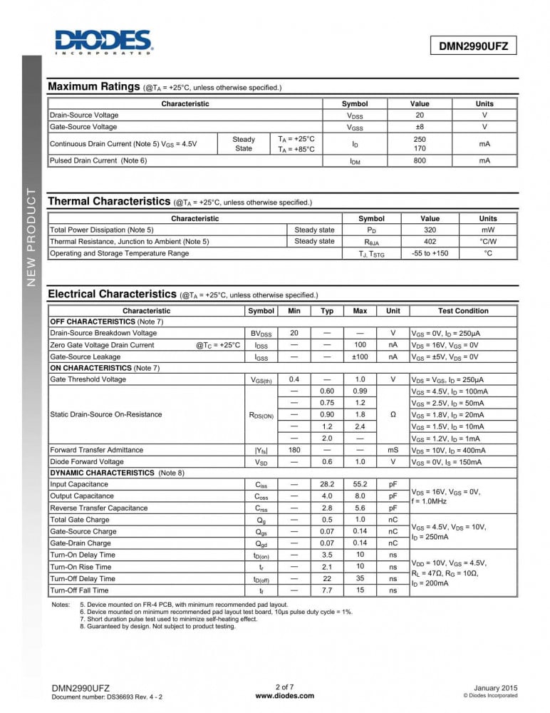 DMN2990UFZ-7B datasheet page 2