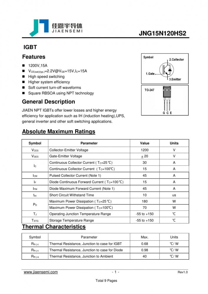 JNG15N120HS2 datasheet page 1