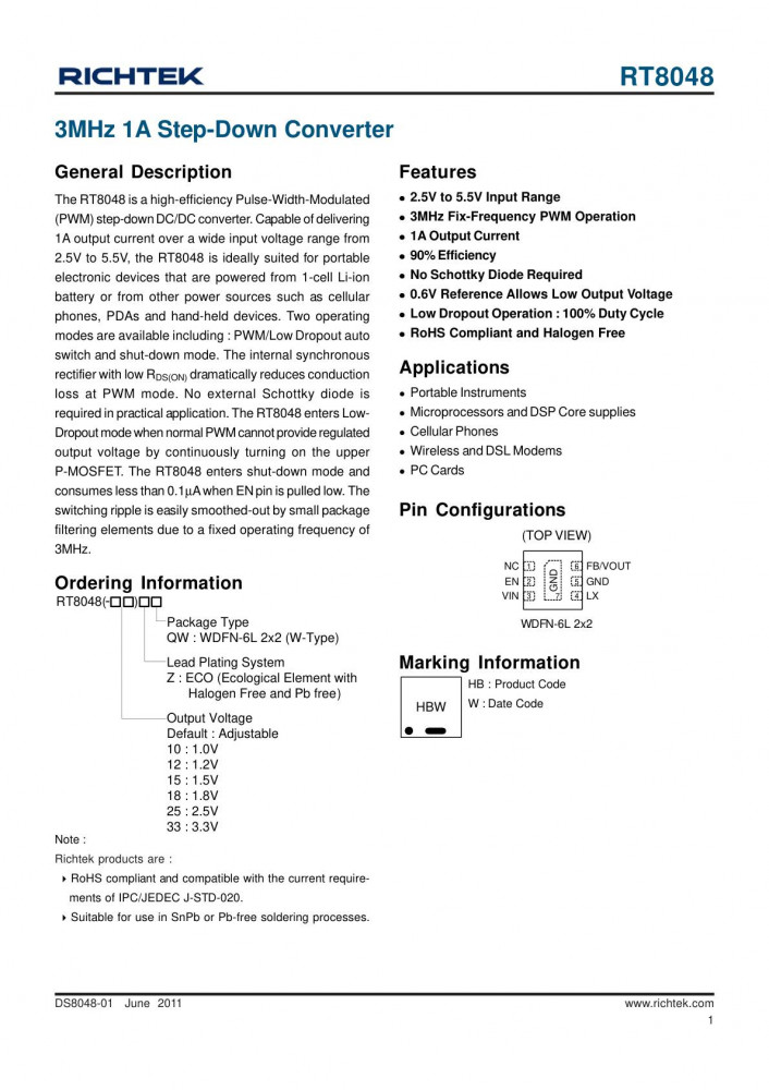 RT8048 datasheet page 1