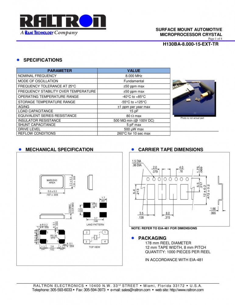 Raltron H130BA datasheet page 1