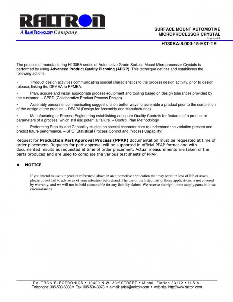 Raltron H130BA datasheet page 4
