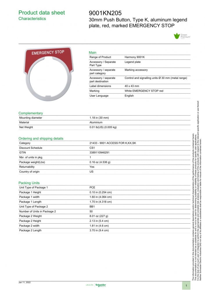 9001KN205 technical document page 1