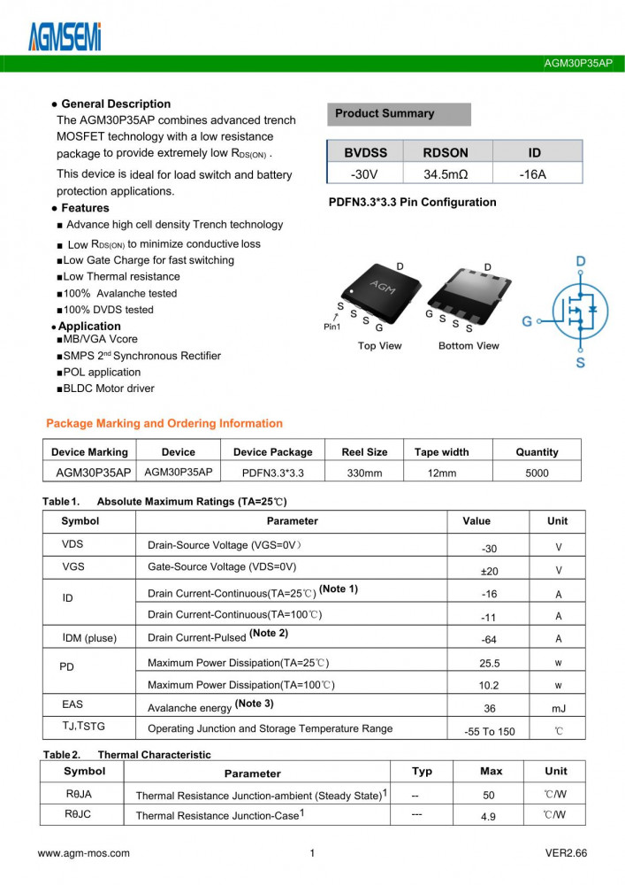 AGM30P35AP datasheet page 1