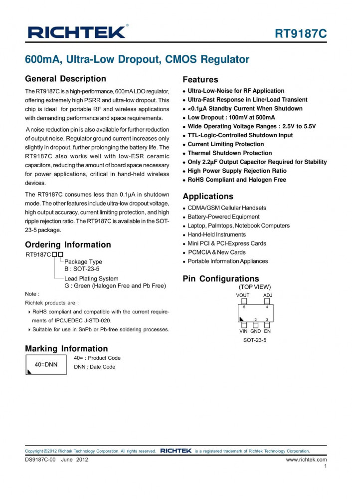 RT9187CGB datasheet page 1