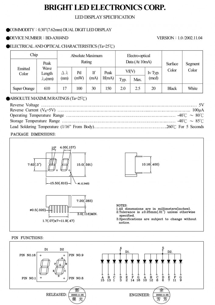 BD-A30J4ND datasheet page 1