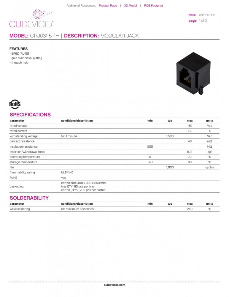 CRJ031-5-TH datasheet page 1