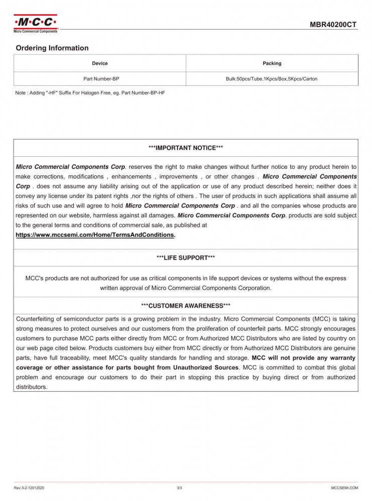 MBR40200CT-BP technical document page 3