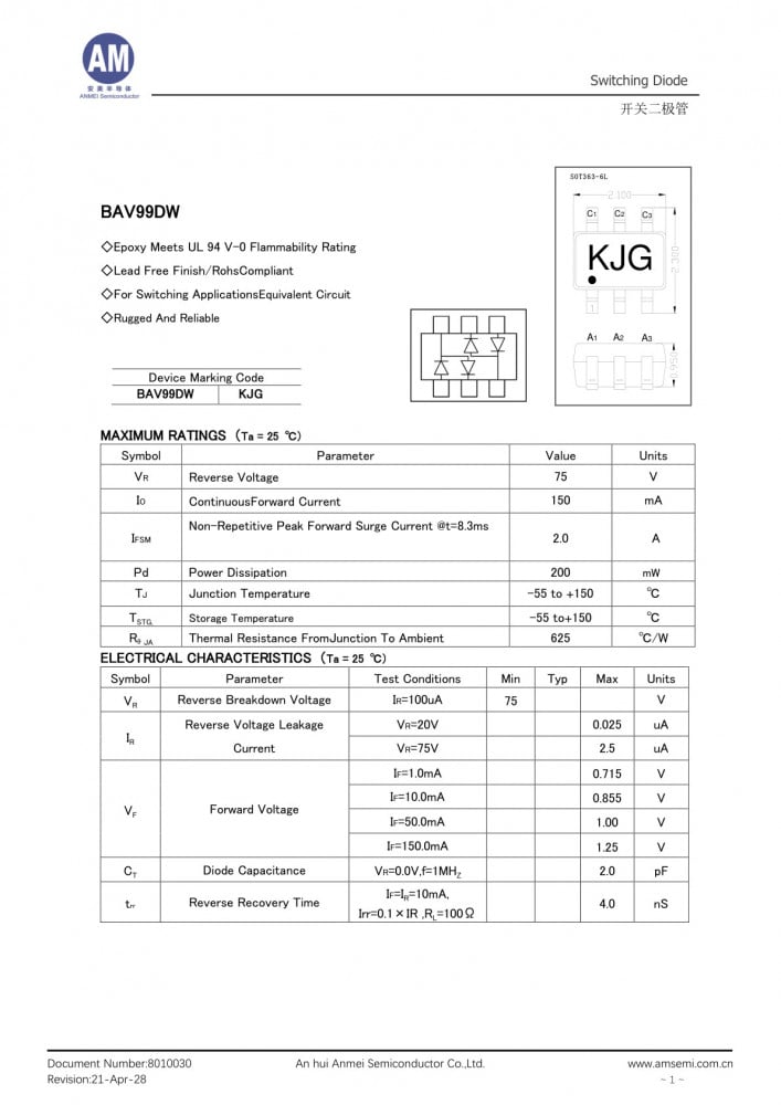 BAV99DW datasheet page 1