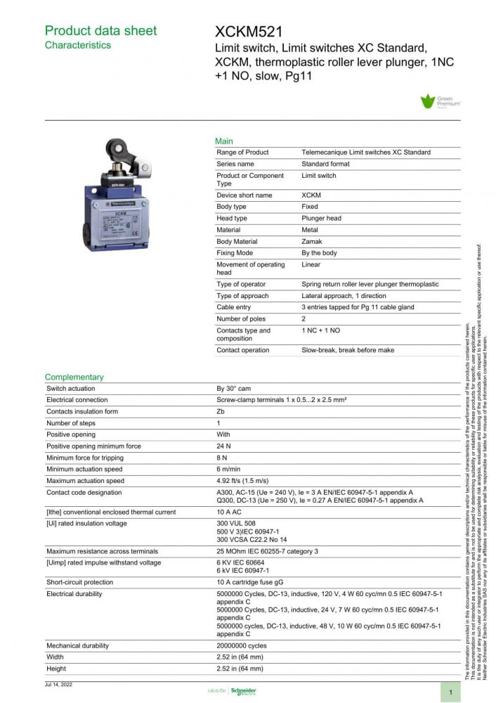 XCKM521 technical document page 1
