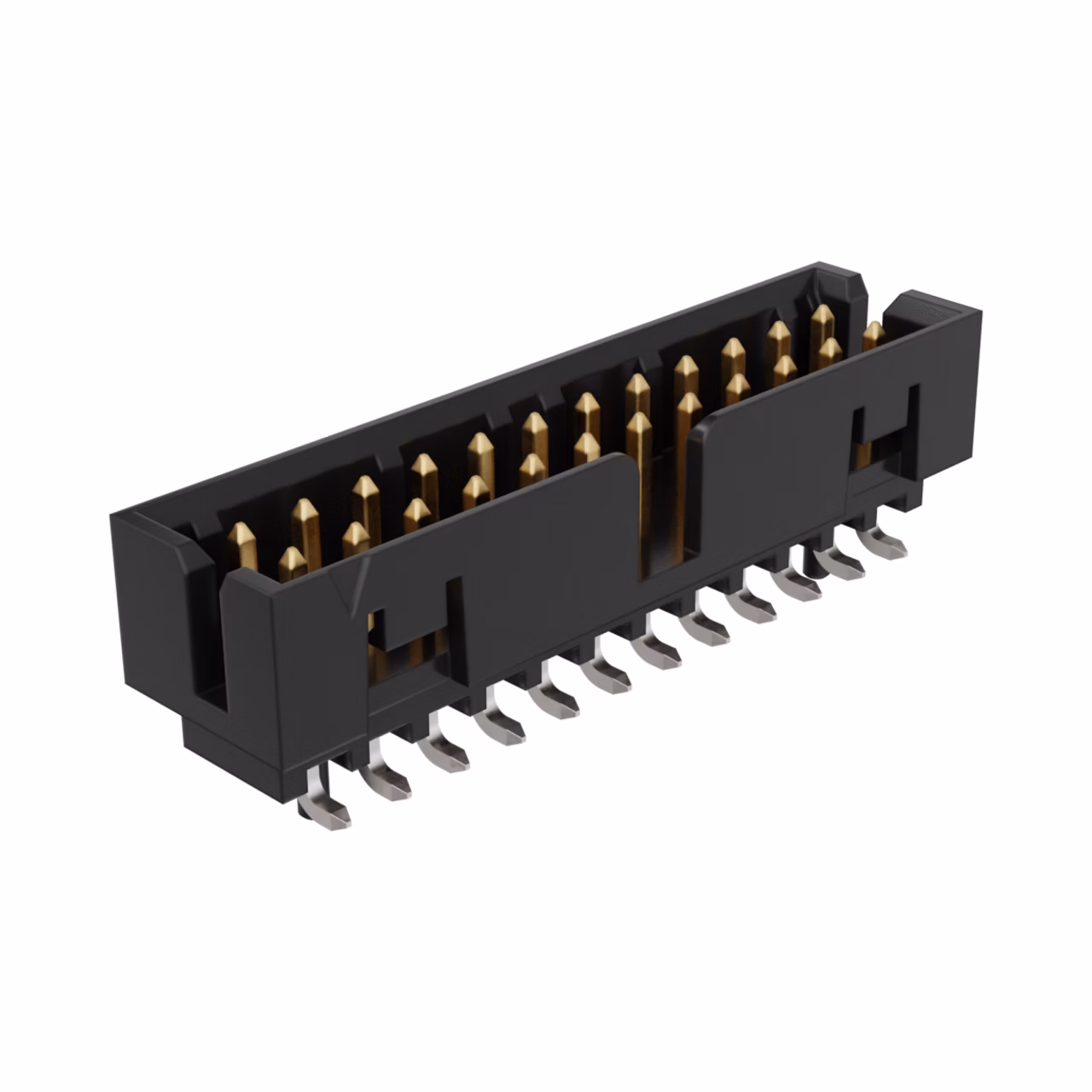 2.00mm Pitch, Milli-Grid PCB Header, Dual Row, Vertical, Surface Mount, Shrouded, 28 Circuits, 0.05µm Gold (Au) Plating, Dual Side Slots, Dual Friction Locks, Center Polarization, with Pegs, with Cap, Tape and Reel