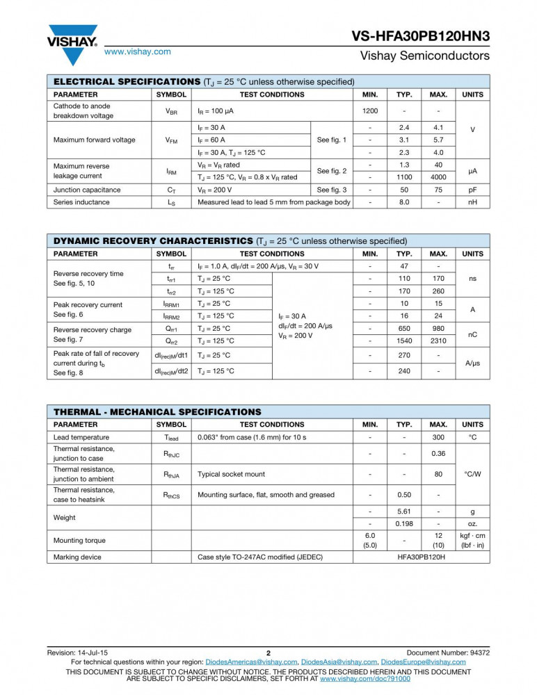 VS-HFA30PB120HN3 datasheet page 2