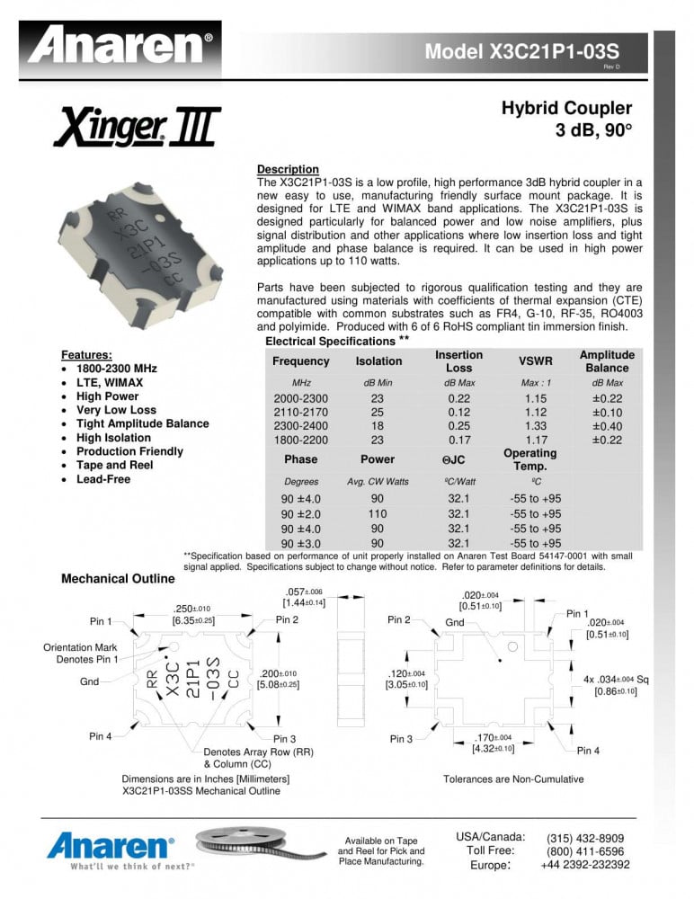 X3C21P1-03S datasheet page 1