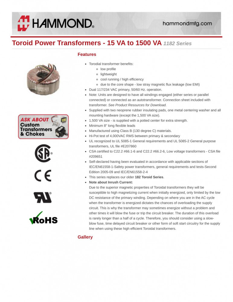 1182 series technical document page 1