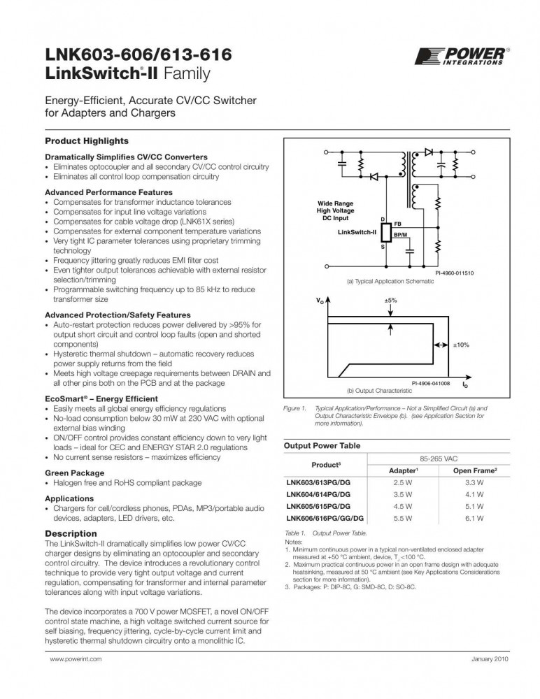 LNK605DG datasheet page 1