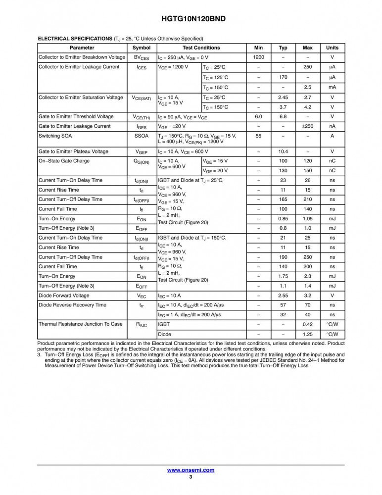 HGTG10N120BND technical document, page 3