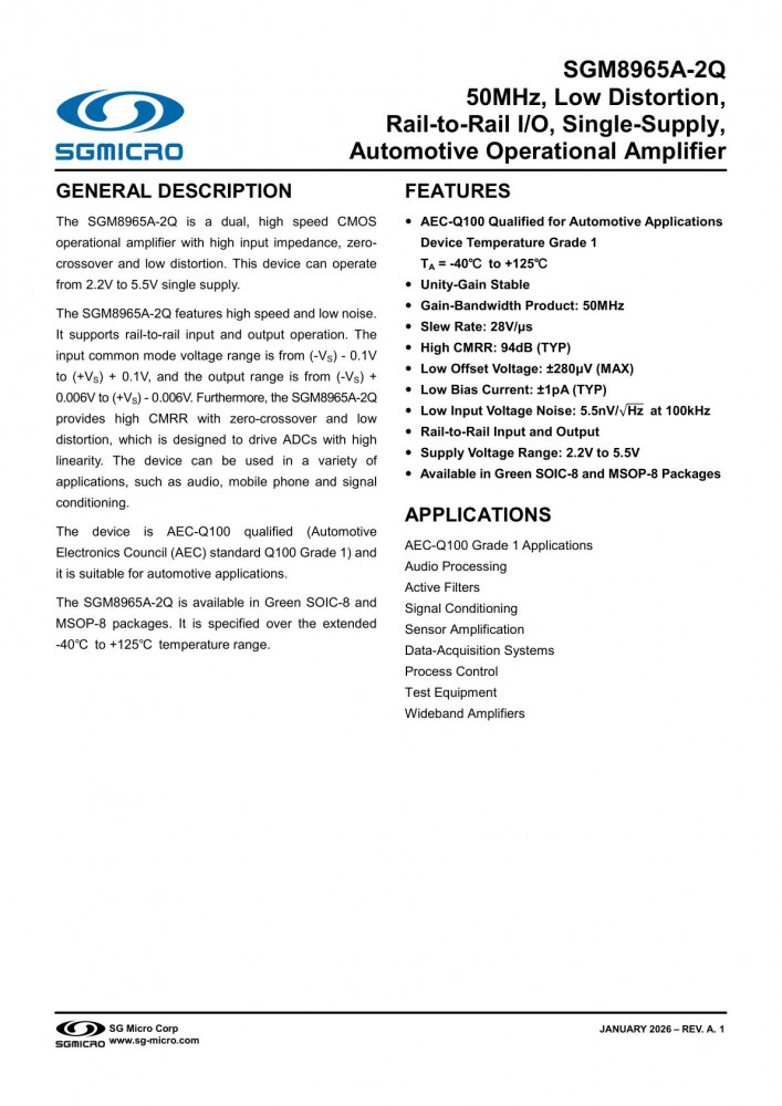 SGM8965A-2Q datasheet page 1