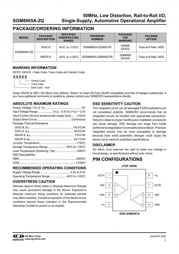 SGM8965A-2Q datasheet page 2