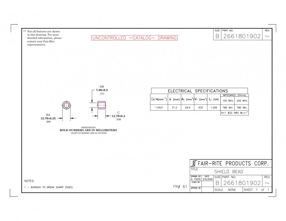 Fair-Rite 2661801902 technical document preview