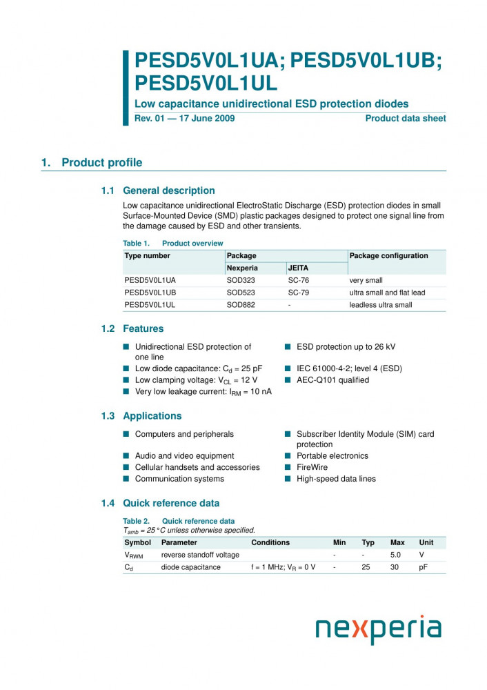 PESD5V0L1UA,115 datasheet page 1