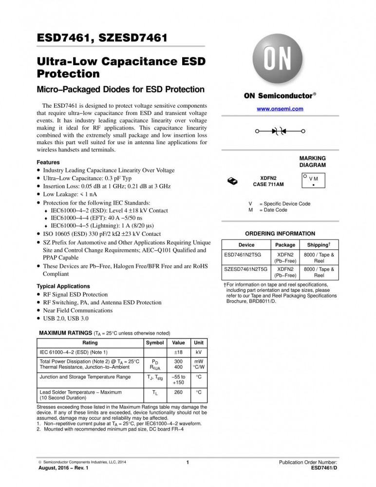 SZESD7461N2T5G datasheet page 1