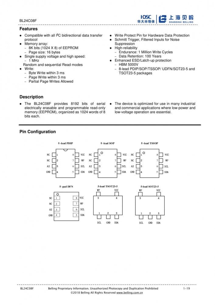 BL24C08F datasheet page 1