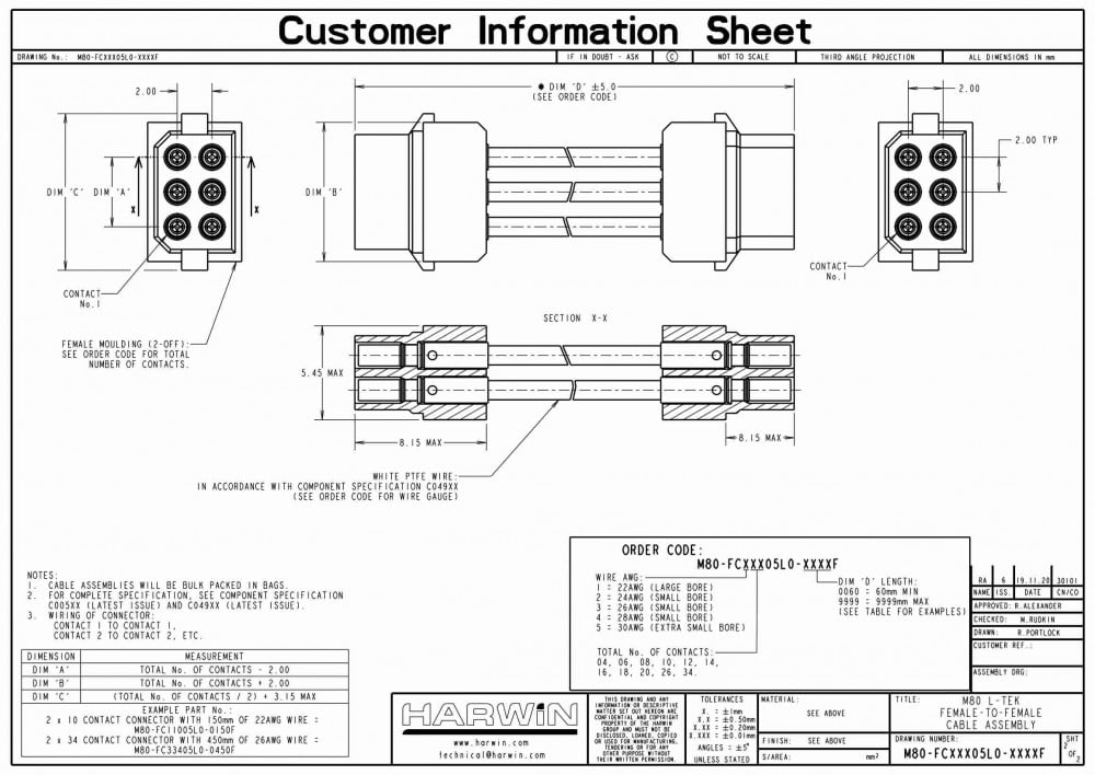 Harwin M80-FC21005L0-0150F technical document image