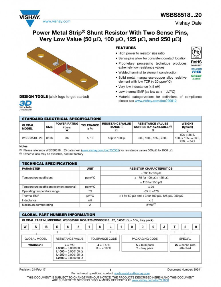 WSBS8518 series datasheet page 1