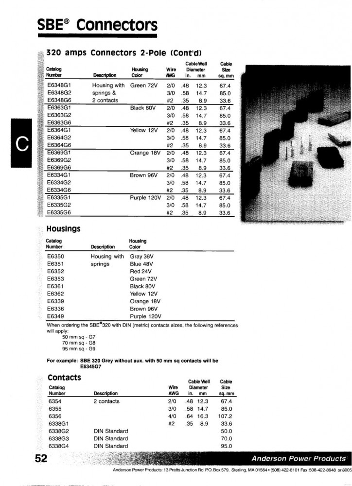 Anderson Power SBE 320 connector catalog page