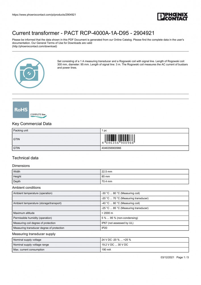 Phoenix Contact 2904921 product document page 1