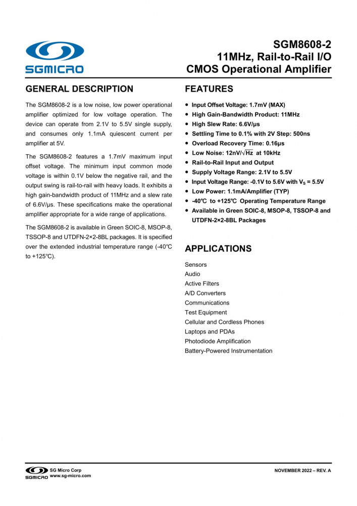 SGM8608-2 datasheet page 1