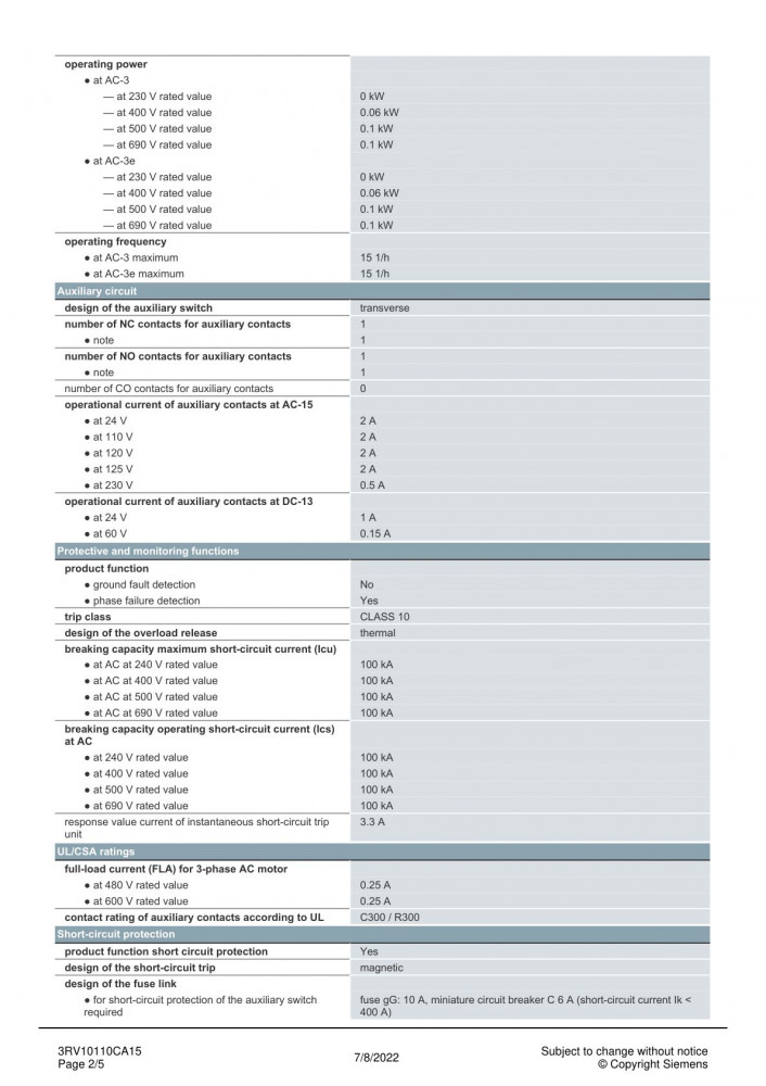 3RV1011-0CA15 technical document page 2