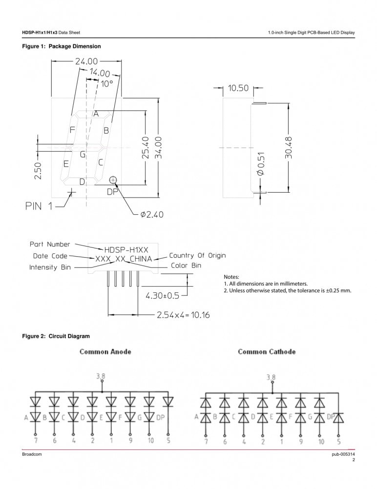 HDSP-H1G1 datasheet page 2