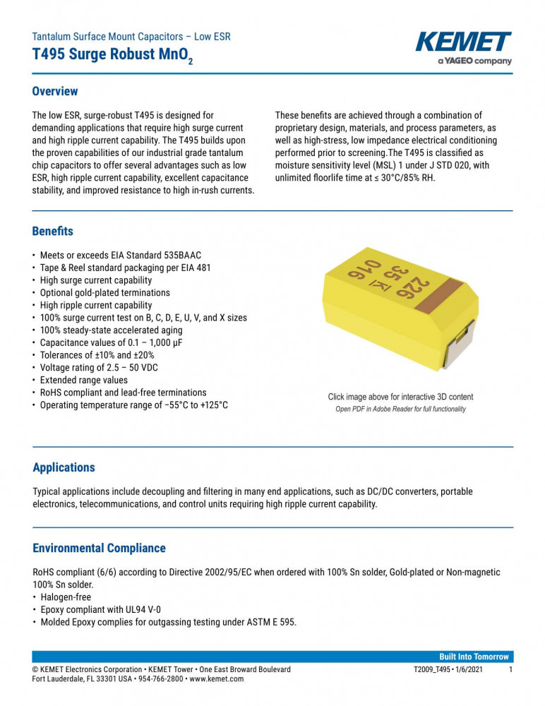 KEMET T495 datasheet page 1