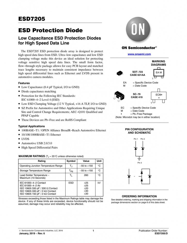SZESD7205DT5G datasheet page 1