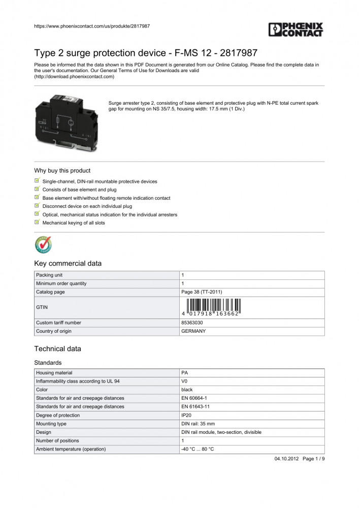 Phoenix Contact 2817987 technical document page 1